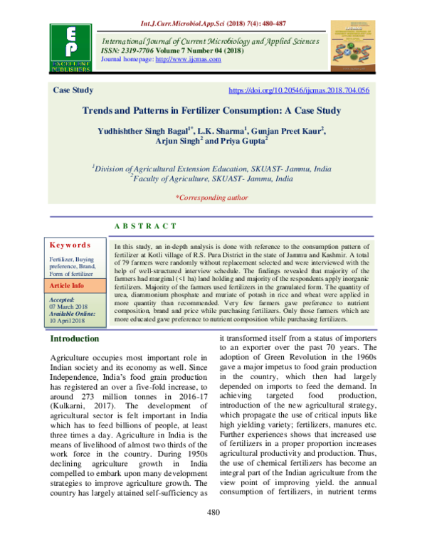 (PDF) Trends and Patterns in Fertilizer Consumption: A Case Study