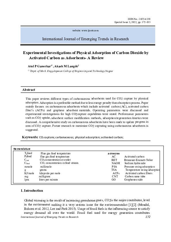 (PDF) Experimental Investigations of Physical Adsorption of Carbon Dioxide by Activated Carbon ...