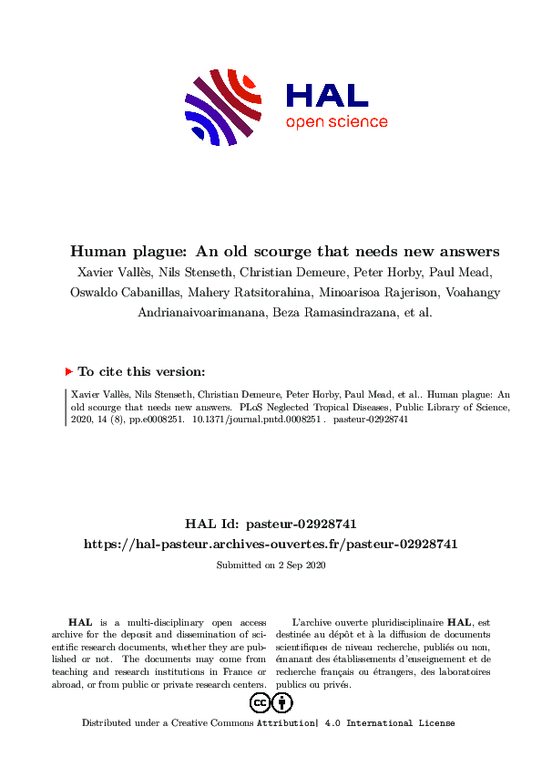 (PDF) Human plague: An old scourge that needs new answers