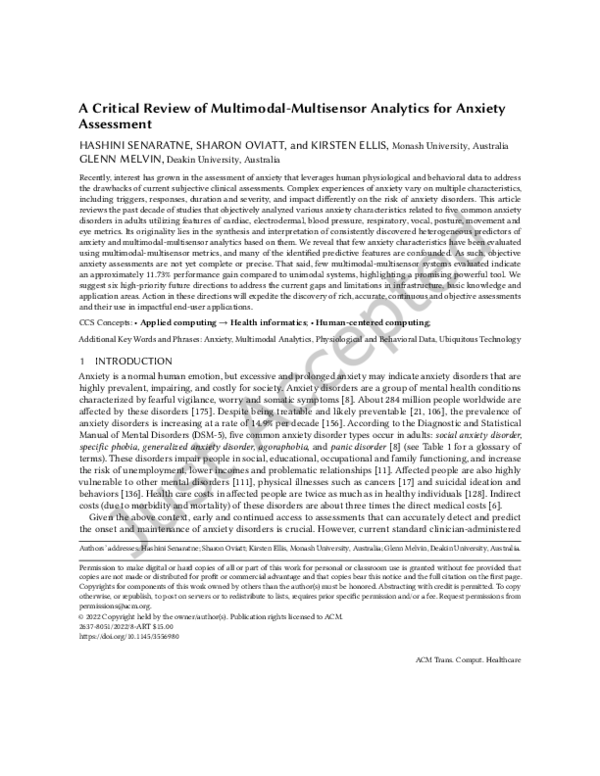 (PDF) A Critical Review of Multimodal-multisensor Analytics for Anxiety Assessment