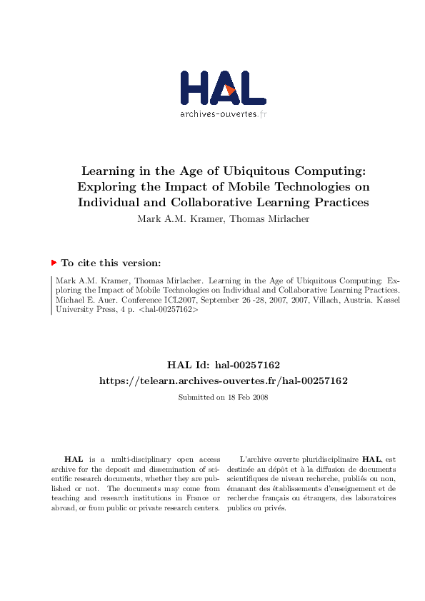 (PDF) Learning in the Age of Ubiquitous Computing: Exploring the Impact of Mobile Technologies ...