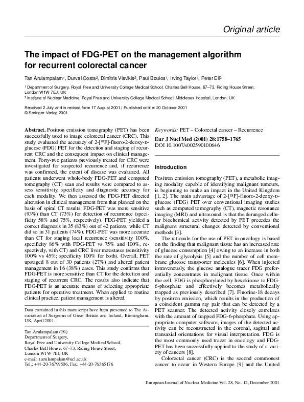 (PDF) The impact of FDG-PET on the management algorithm for recurrent ...