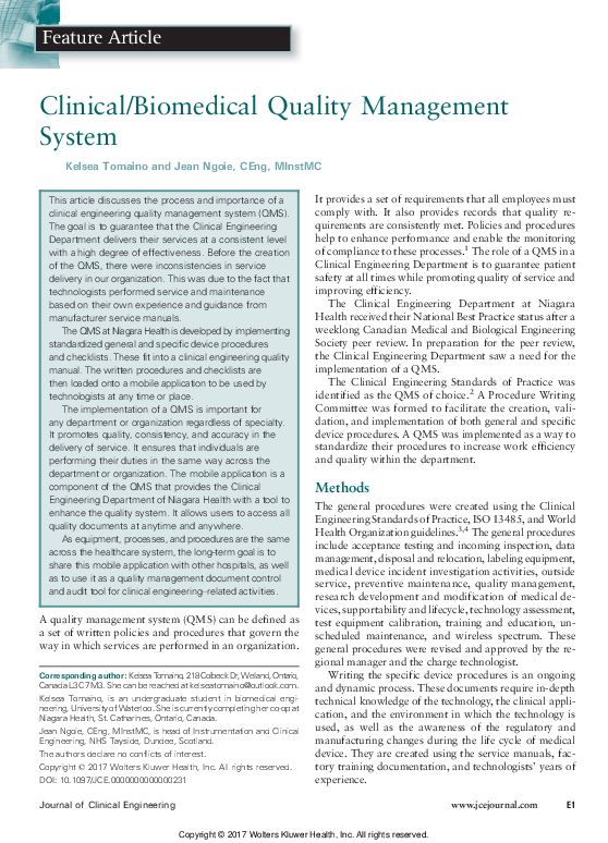 (PDF) Clinical/Biomedical Quality Management System