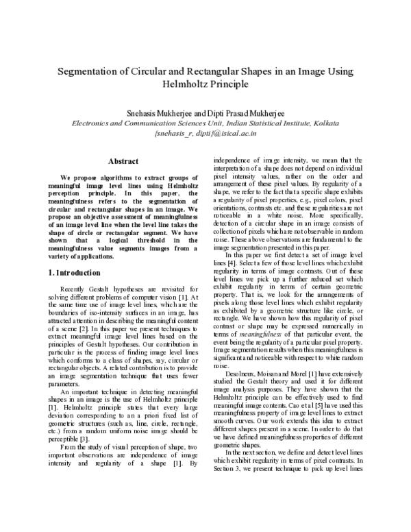 (PDF) Segmentation of Circular and Rectangular Shapes in an Image Using Helmholtz Principle