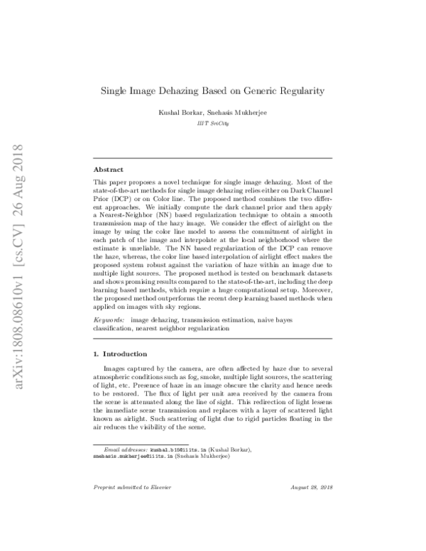 (PDF) Single Image Dehazing Based on Generic Regularity