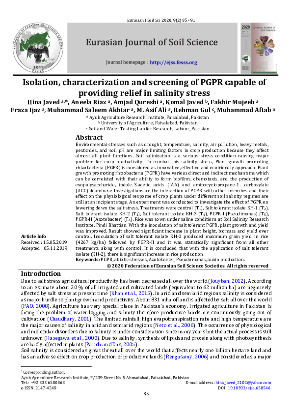 (PDF) Isolation, characterization and screening of PGPR capable of ...