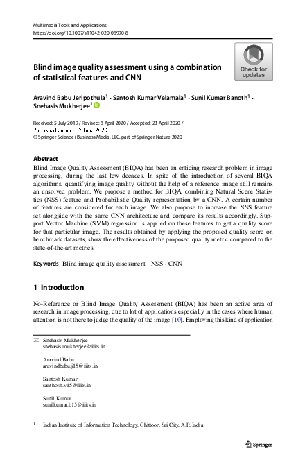 (PDF) Blind image quality assessment using a combination of statistical features and CNN