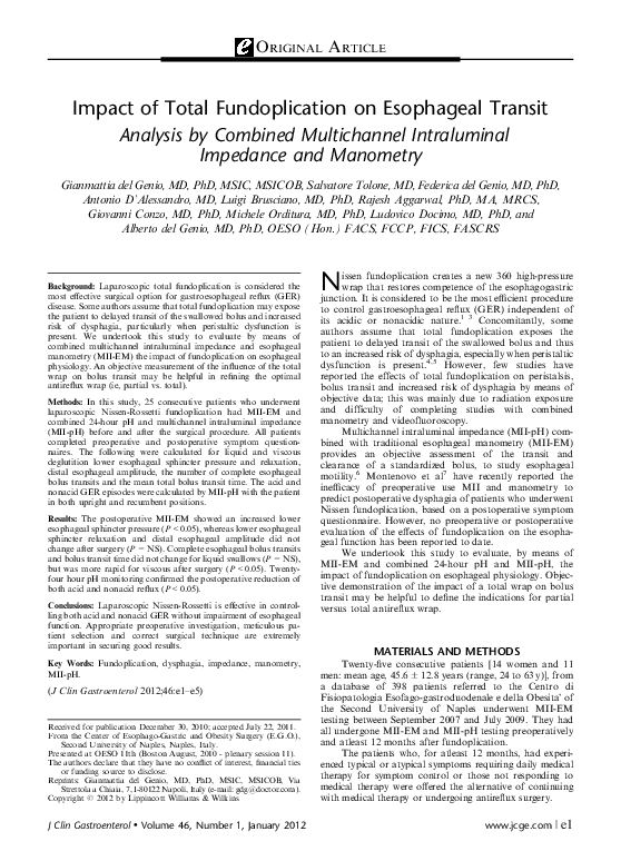 (PDF) Impact of Total Fundoplication on Esophageal Transit