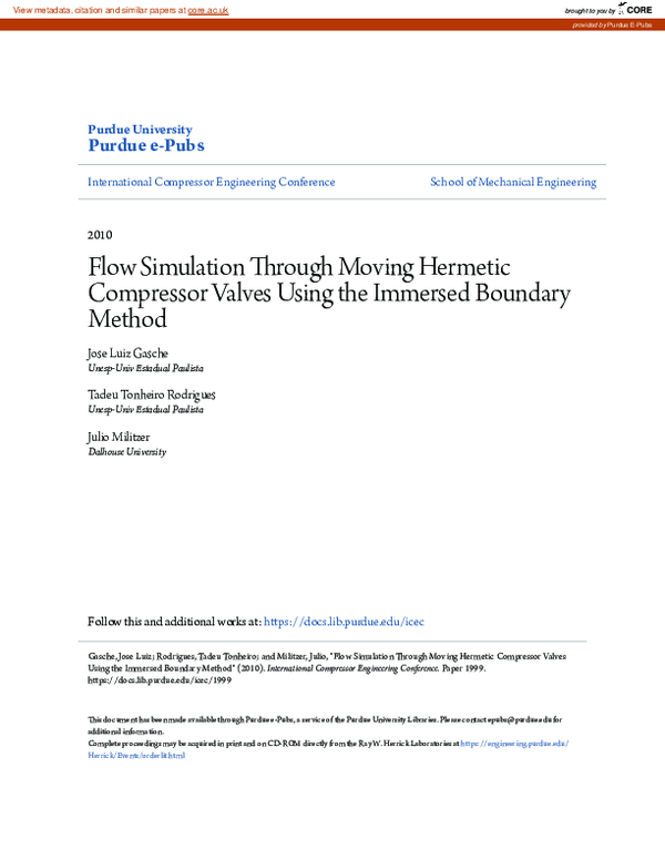 (PDF) Flow Simulation Through Moving Hermetic Compressor Valves Using the Immersed Boundary Method