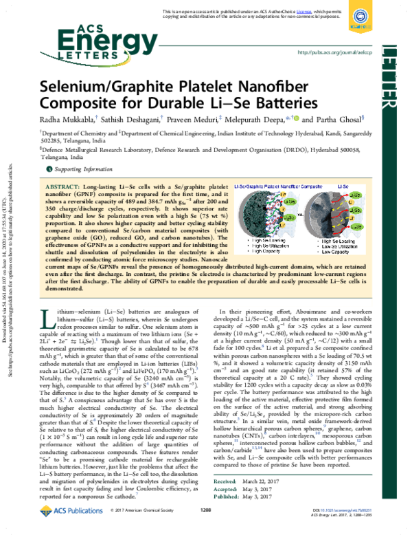 (PDF) Selenium/Graphite Platelet Nanofiber Composite for Durable Li–Se ...