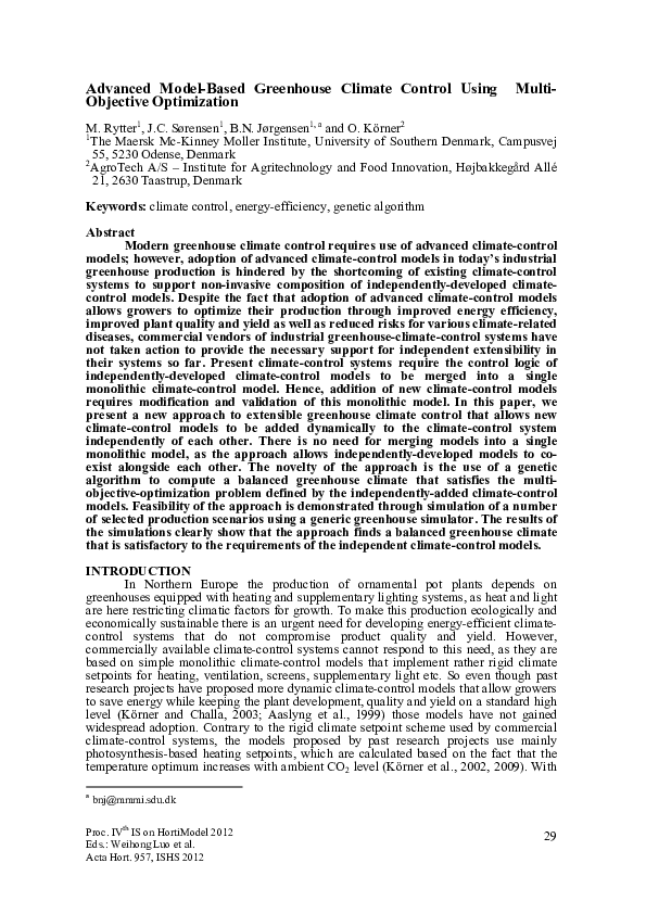 (PDF) Advanced Model-Based Greenhouse Climate Control Using Multi-Objective Optimization