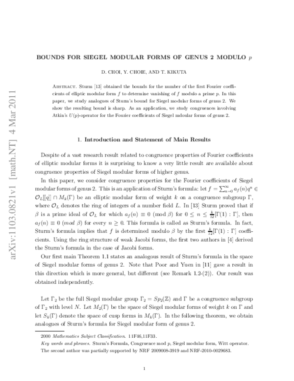 (PDF) Bounds for Siegel Modular Forms of genus 2 modulo $p$