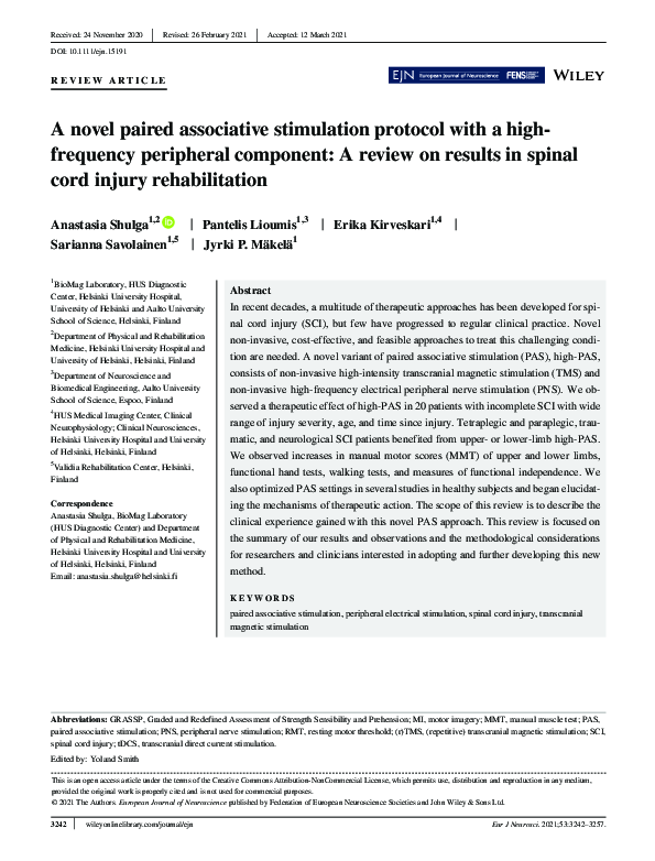 (PDF) High-Frequency Paired Associative Stimulation for Spinal Injury