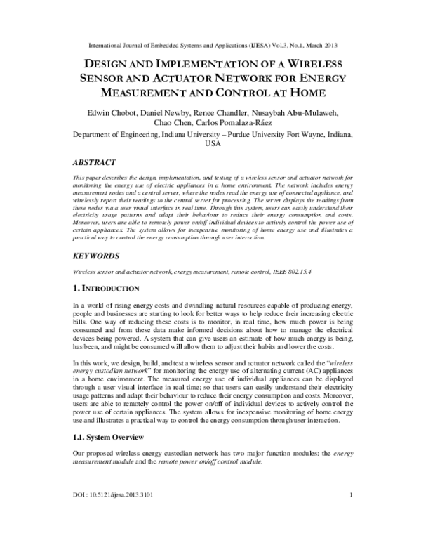 Pdf Design And Implementation Of Wireless Sensor And Actor Network