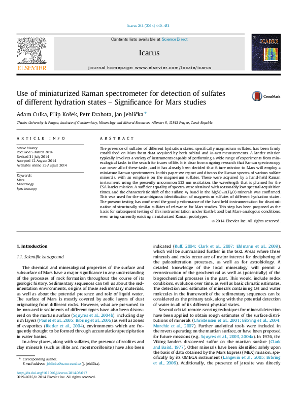 (PDF) Use of miniaturized Raman spectrometer for detection of sulfates ...