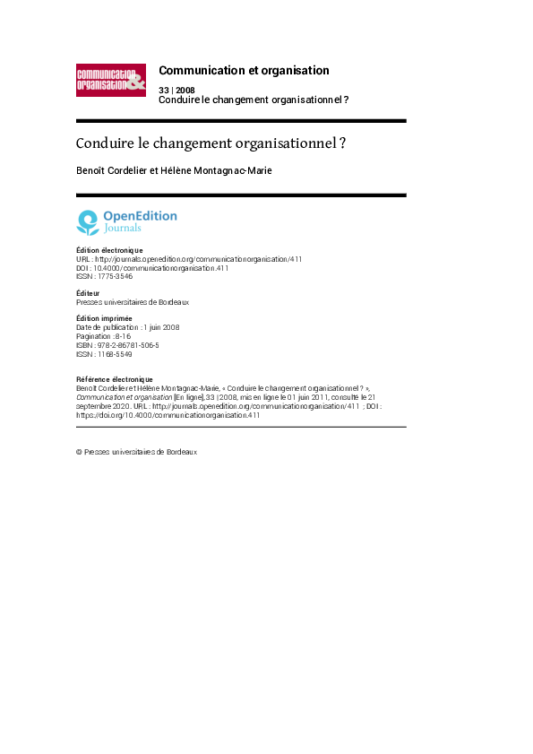 (PDF) Conduire le changement organisationnel