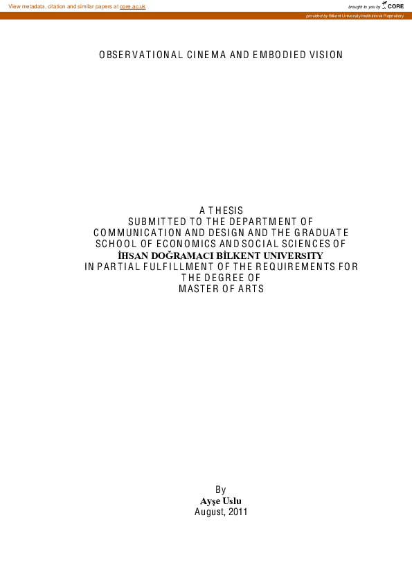 (PDF) Observational cinema and embodied vision / Gözlem Sineması ve ...