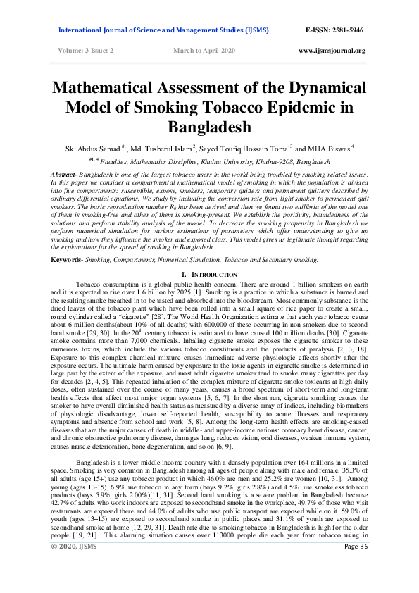 (PDF) Mathematical Assessment of the Dynamical Model of Smoking Tobacco ...
