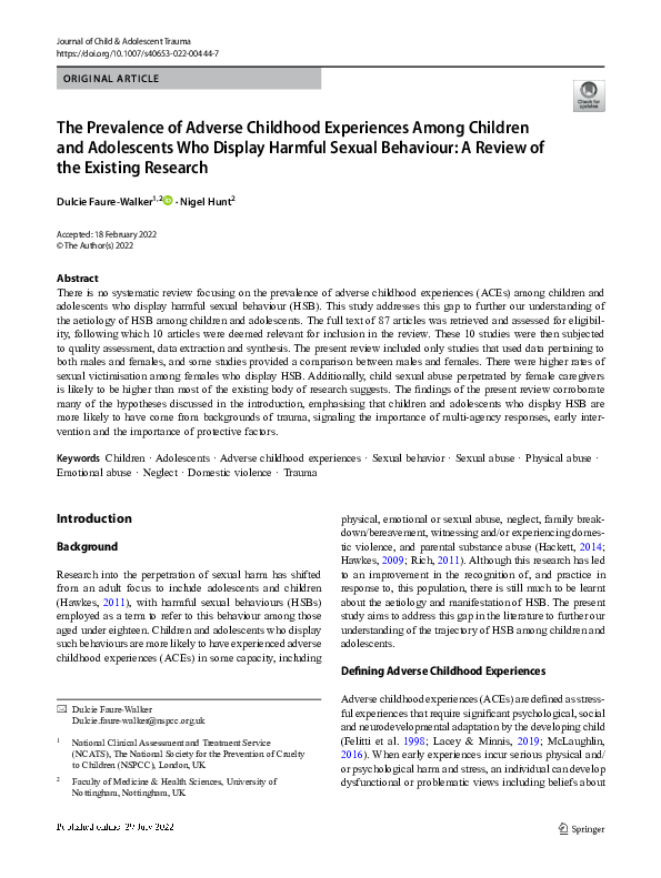 (PDF) The Prevalence of Adverse Childhood Experiences Among Children ...