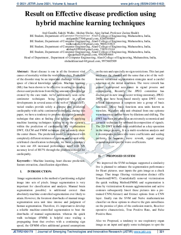 (PDF) Result on Effective disease prediction using hybrid machine learning techniques
