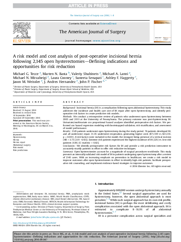 (PDF) A risk model and cost analysis of post-operative incisional ...