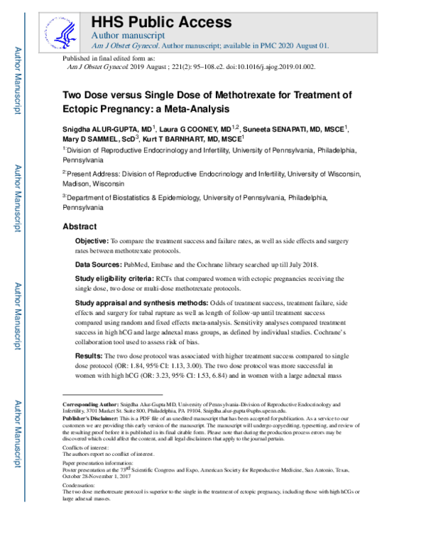 (PDF) Two-dose versus single-dose methotrexate for treatment of ectopic ...