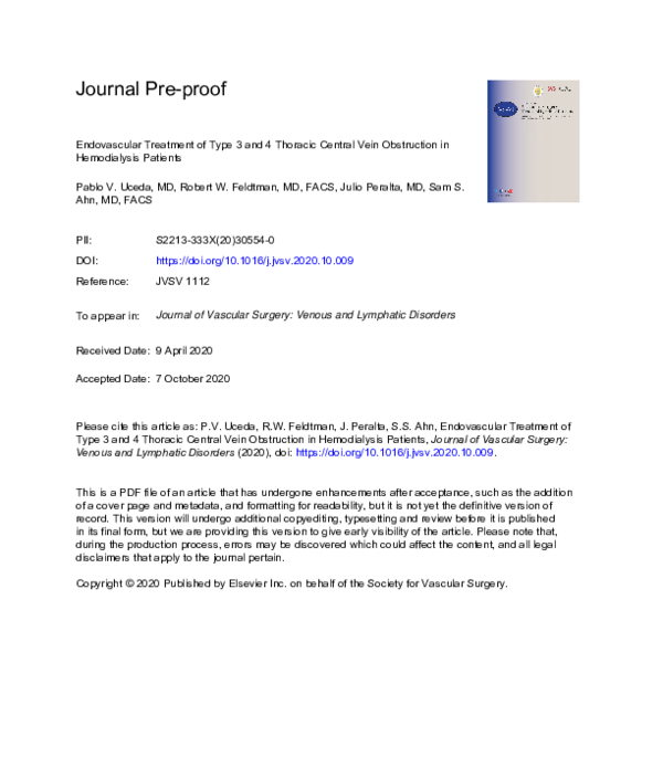 (PDF) Endovascular treatment of type 3 and 4 thoracic central vein ...