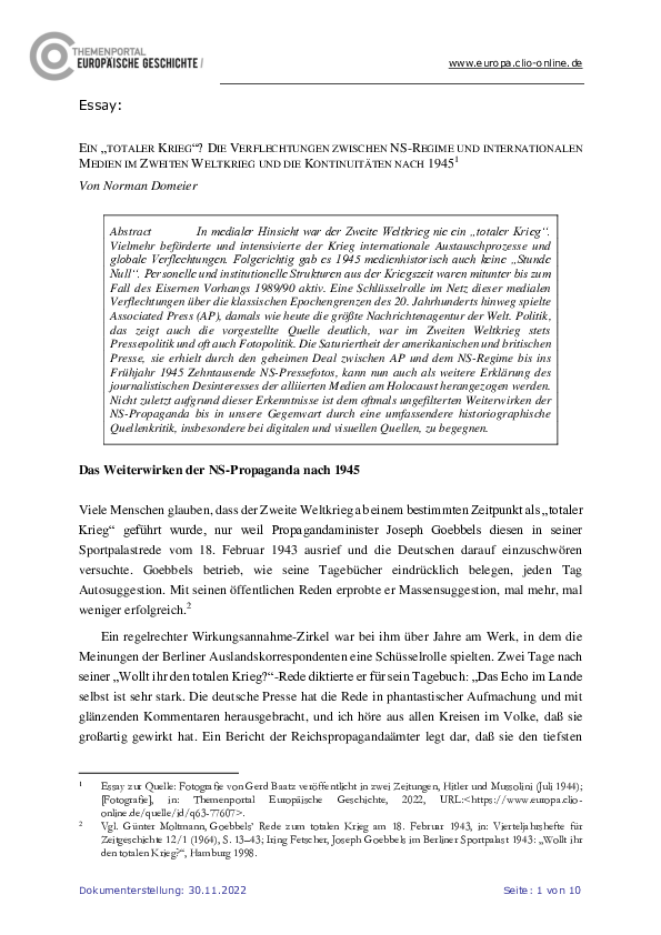 (PDF) Norman Domeier, Ein „totaler Krieg“? Die Verflechtungen zwischen ...