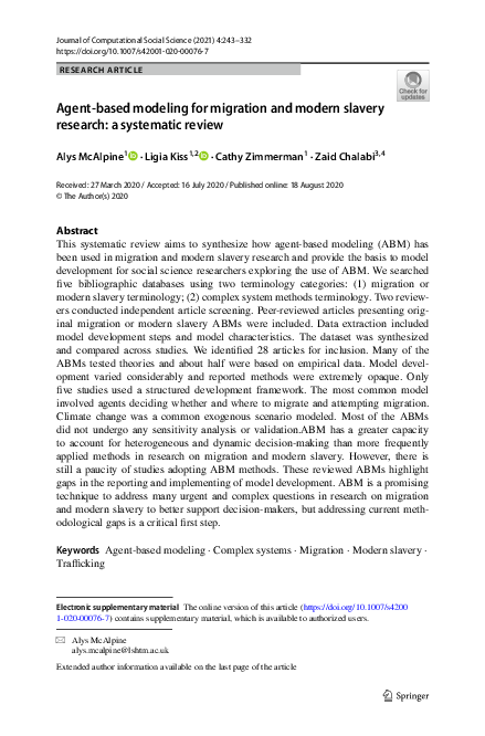 (PDF) Agent-based modeling for migration and modern slavery research: a systematic review