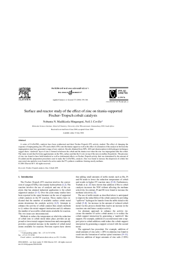 (PDF) Surface and reactor study of the effect of zinc on titania ...