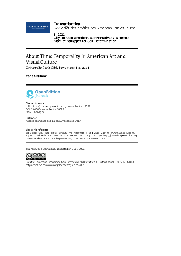 (PDF) About Time: Temporality in American Art and Visual Culture