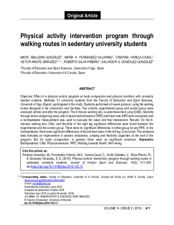 (PDF) Physical activity intervention program through walking routes in ...