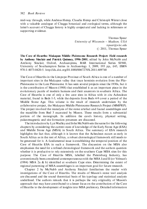 (PDF) The Cave of Hearths: Makapan Middle Pleistocene Research Project ...