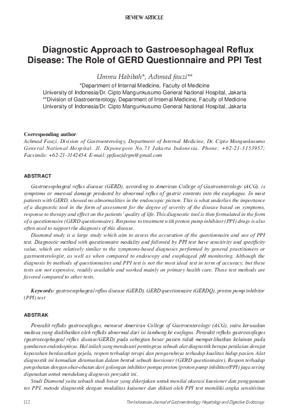 (PDF) Diagnostic Approach to Gastroesophageal Reflux Disease: The Role ...