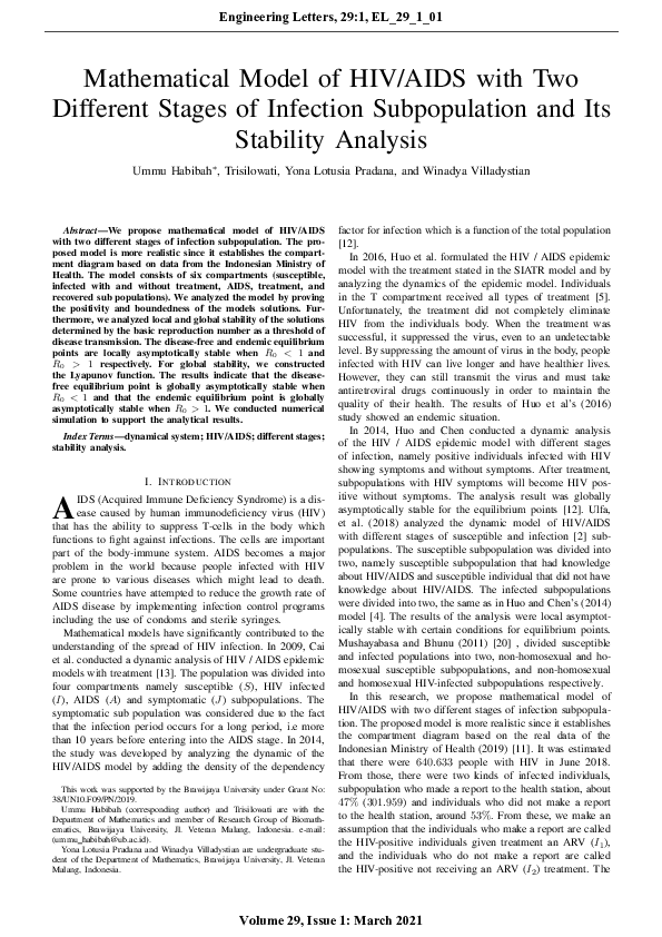 (PDF) Mathematical Model of HIV/AIDS with Two Different Stages of Infection Subpopulation and ...