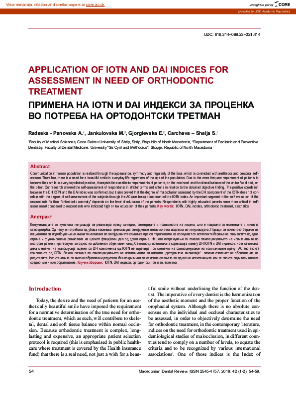 (PDF) Application of IOTN and DAI indices for assessment in need of ...
