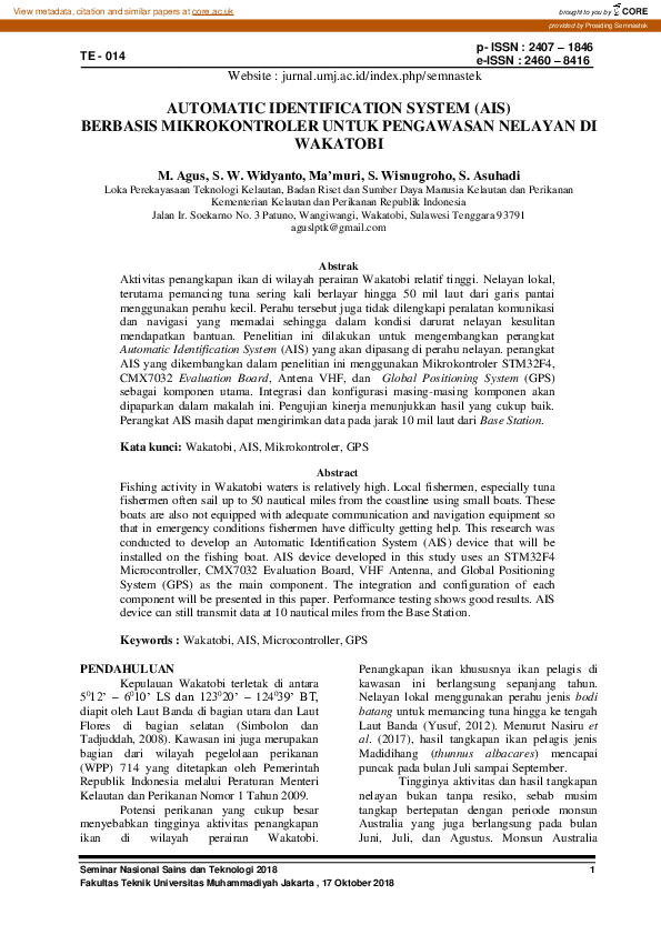 (PDF) Automatic Identification System (Ais) Berbasis Mikrokontroler Untuk Pengawasan Nelayan DI ...