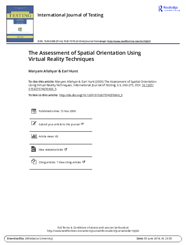 (PDF) The Assessment of Spatial Orientation Using Virtual Reality Techniques | Maryam Allahyar ...