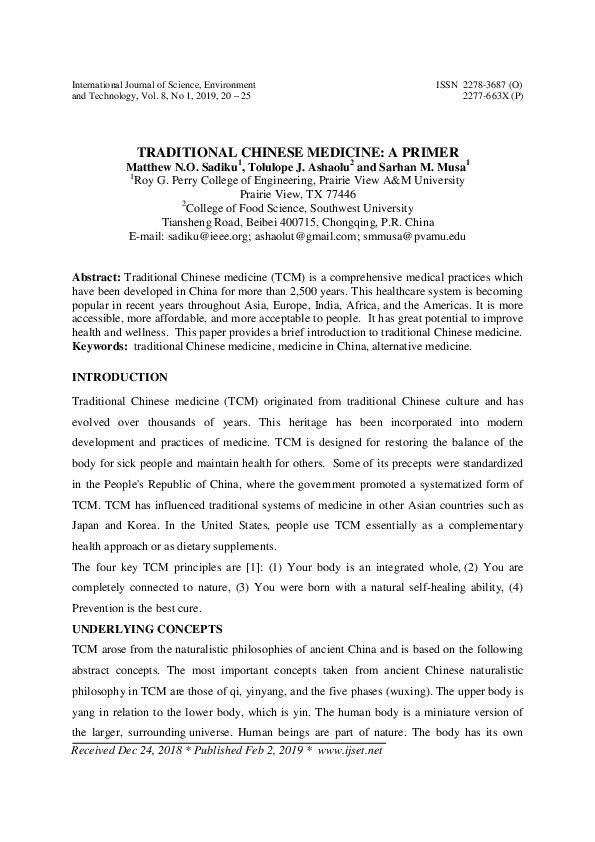 (PDF) Traditional Chinese Medicine : A Primer