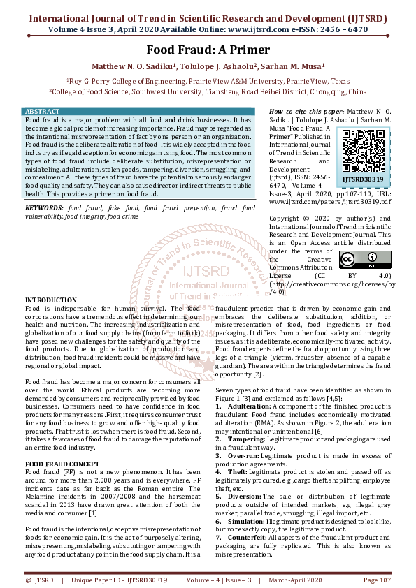(PDF) Food Fraud A Primer