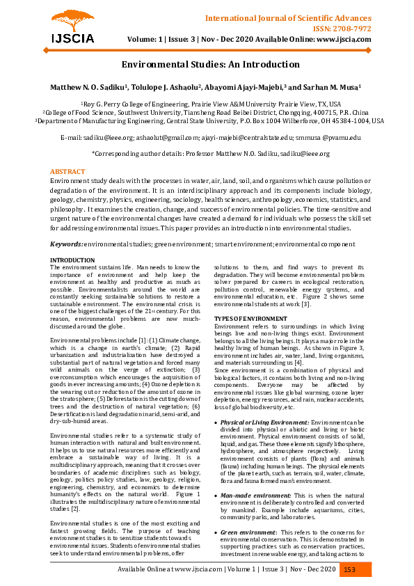 (PDF) Environmental Studies: An Introduction