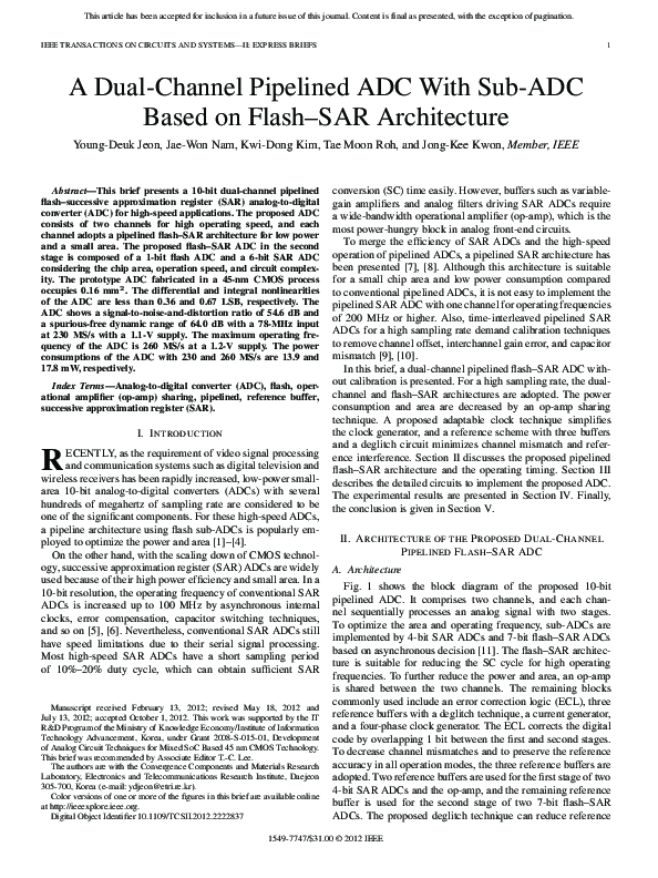 (PDF) A Dual-Channel Pipelined ADC With Sub-ADC Based on Flash–SAR ...