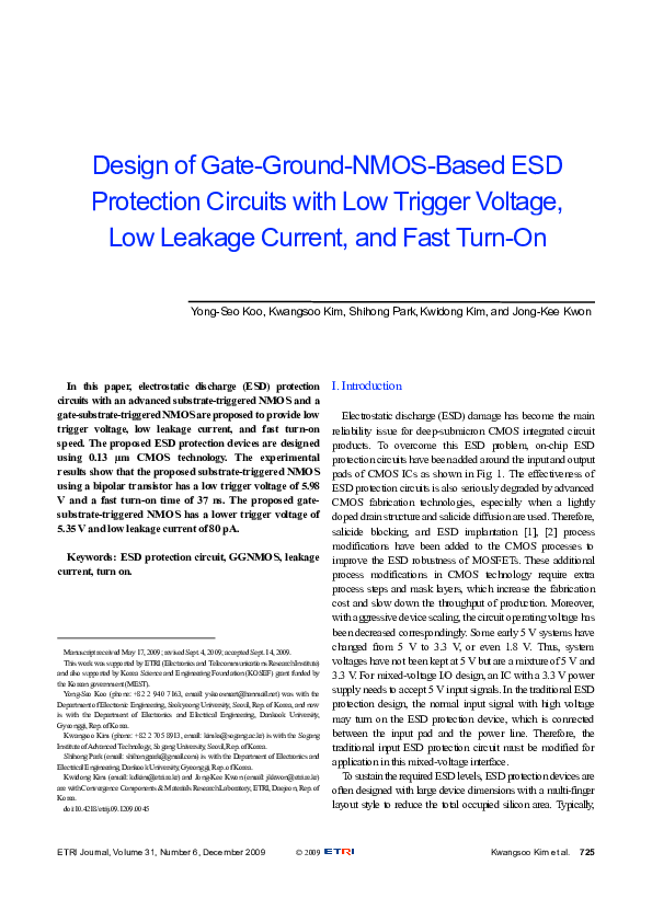 (PDF) Design of Gate-Ground-NMOS-Based ESD Protection Circuits with Low ...