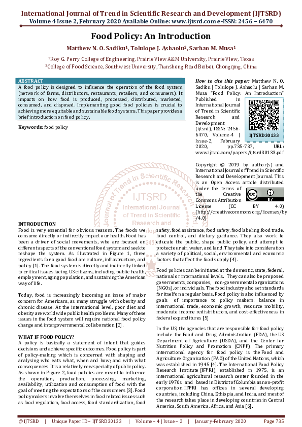 (PDF) Food Policy An Introduction