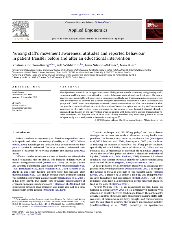 (PDF) Nursing staff’s movement awareness, attitudes and reported ...