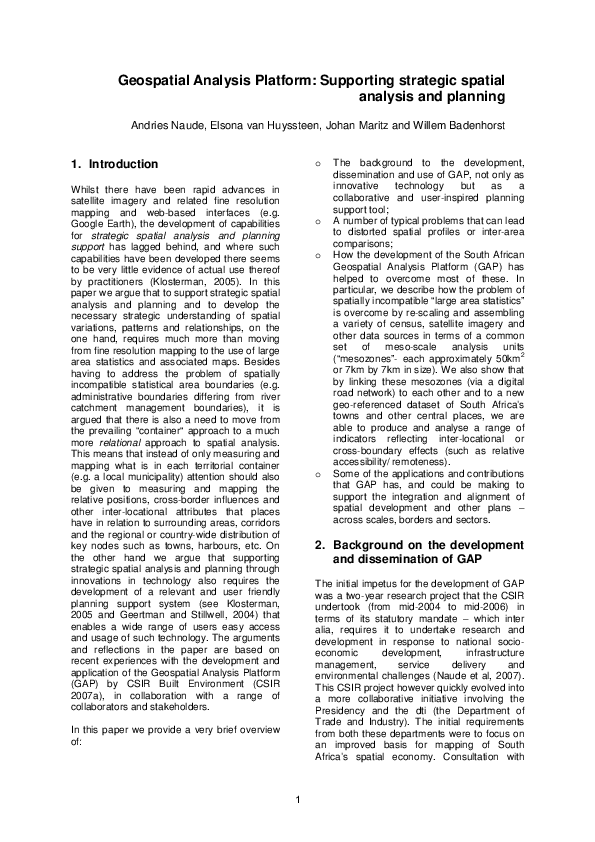 (PDF) Geospatial analysis platform: Supporting strategic spatial ...