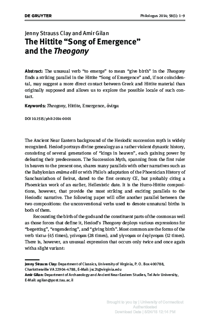 (PDF) The Hittite “Song of Emergence” and the Theogony