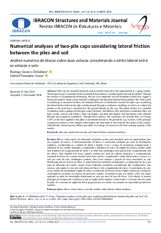 Pdf Numerical Analyses Of Two Pile Caps Considering Lateral Friction