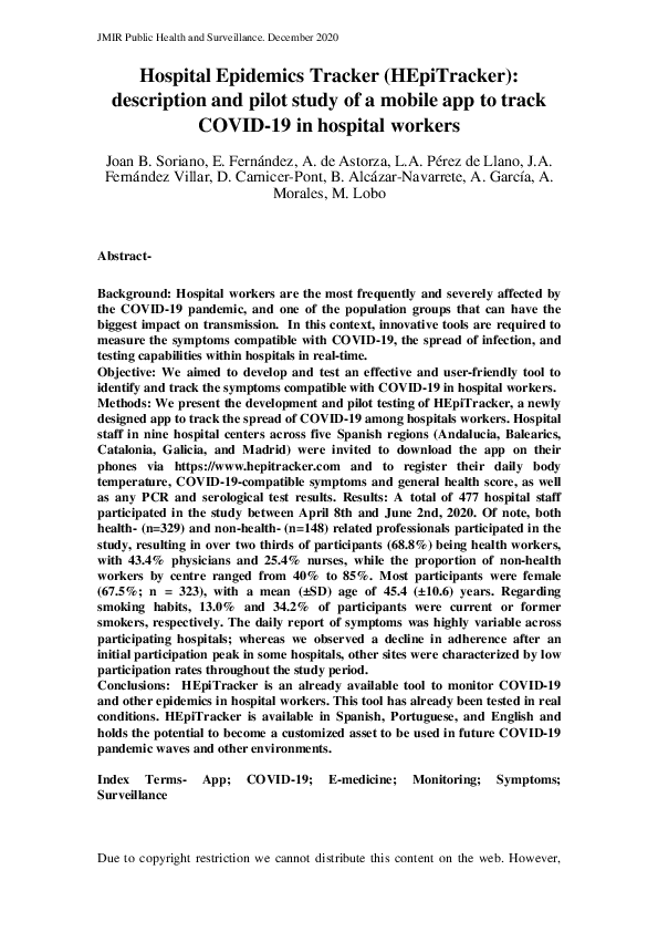 (PDF) Hospital Epidemics Tracker (HEpiTracker): Description and pilot ...