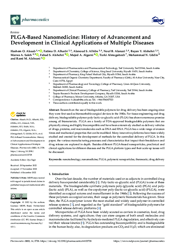 (PDF) PLGA-Based Nanomedicine: History of Advancement and Development ...